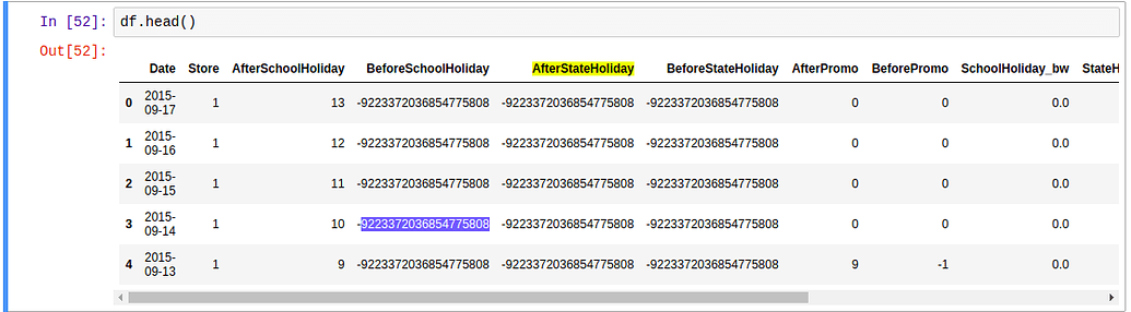 ['AfterStateHoliday']: Input contains NaN, infinity or a value too large for dtype('float32 ...