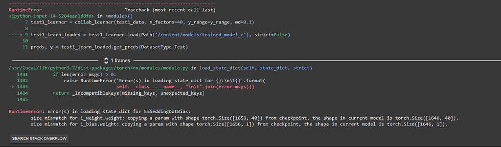 Size mismatch error when loading trained model (collab_learner) - Deep Learning - fast.ai Course ...