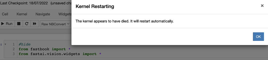 The kernel appears to have died. It will restart automatically - Part 1 2022 - fast.ai Course Forums
