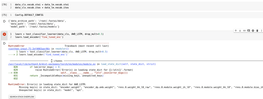 How to fix 'Error(s) in loading state_dict for AWD_LSTM' when using fast-ai - Part 2 & Alumni ...