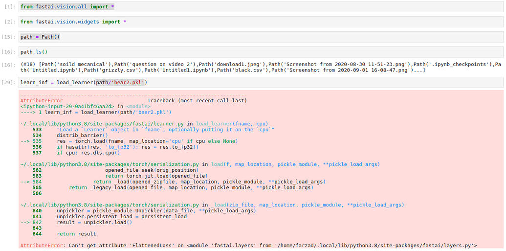 Load Learner - AttributeError: Can't get attribute 'FlattenedLoss' on Load Learner - AttributeError: Can't get attribute 'FlattenedLoss' on