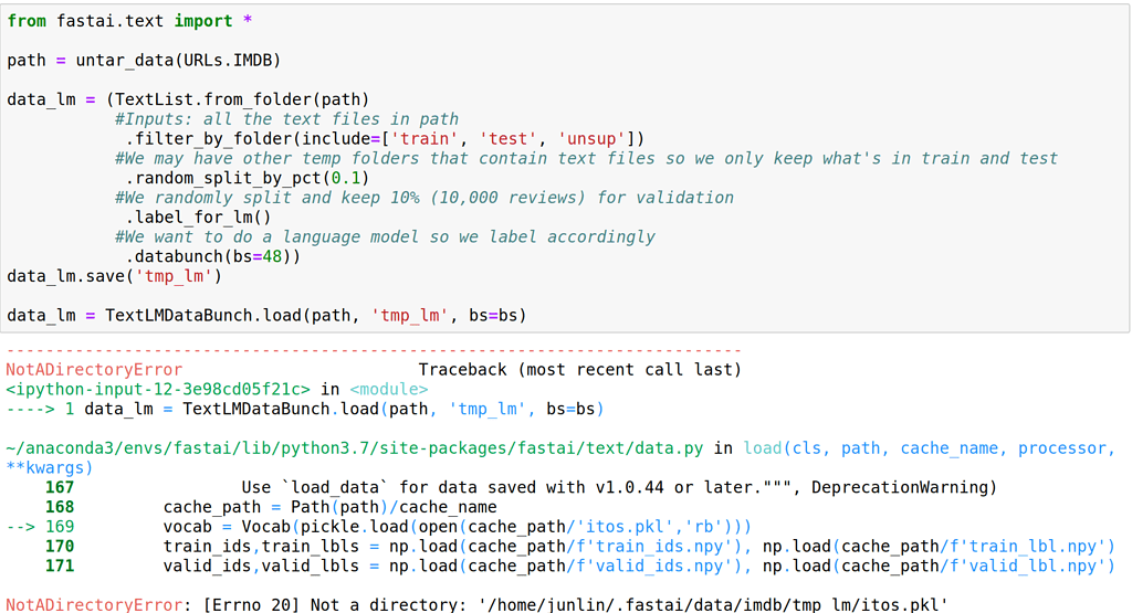 TextLMDataBunch.load raise NotADirectoryError - Part 1 (2019) - fast.ai Course Forums