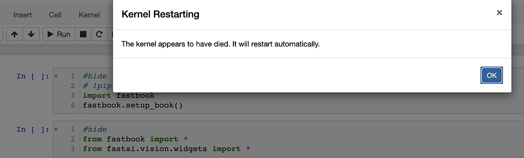The kernel appears to have died. It will restart automatically - Part 1 ...