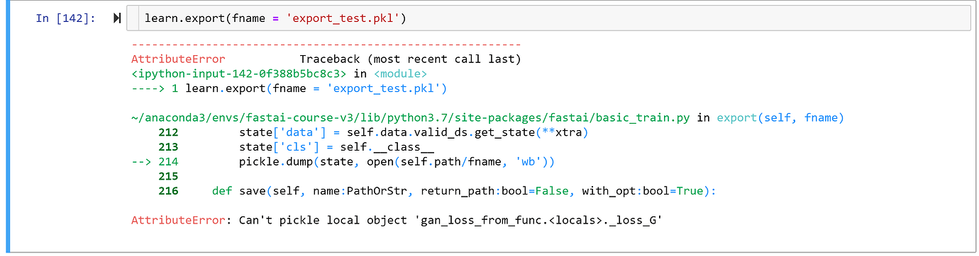 Learn.export() not working with GANs - fastai dev - Deep Learning Course Forums