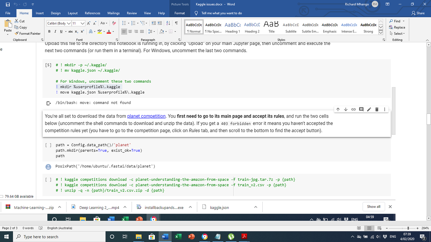 Lesson 3 - Windows commands to upload kaggle dataset aren't working - Part 1 (2019) - fast.ai ...