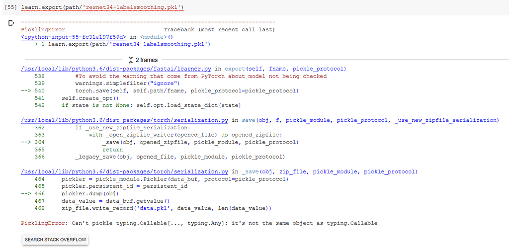 PicklingError while exporting a Learner with label smoothing - Part 1 ...