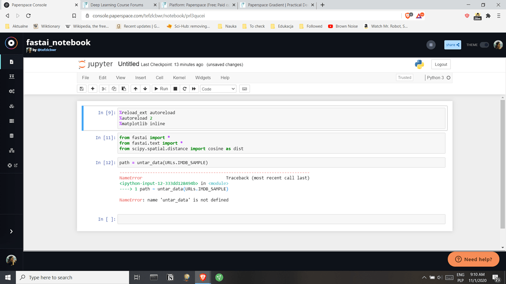 Problems with new notebooks on Paperspace Gradient - UTC+2 EU East - fast.ai Course Forums