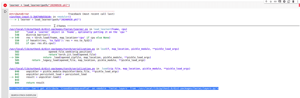 Error while loading previously saved model file - fastai - fast.ai Course Forums