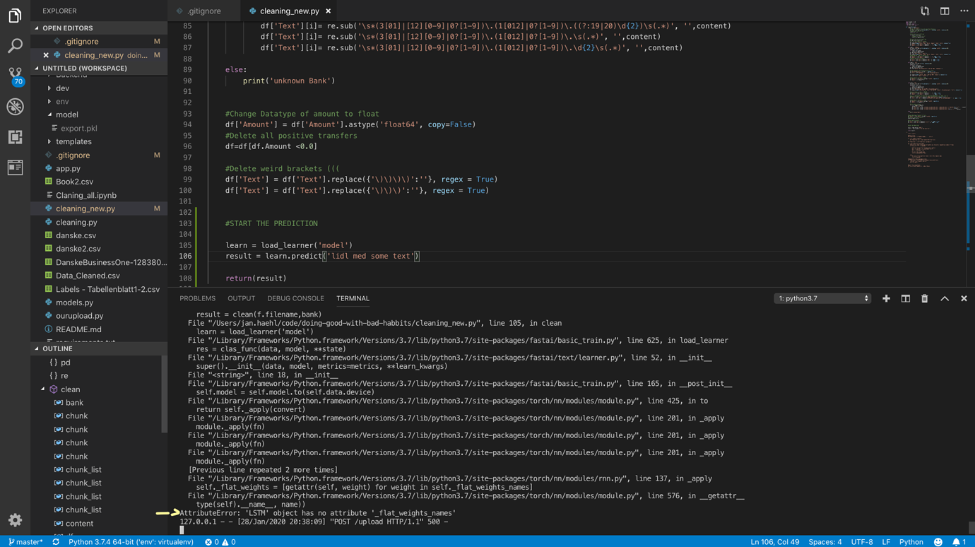 "AttributeError: LSTM object has no attribute flat_weights_names ...